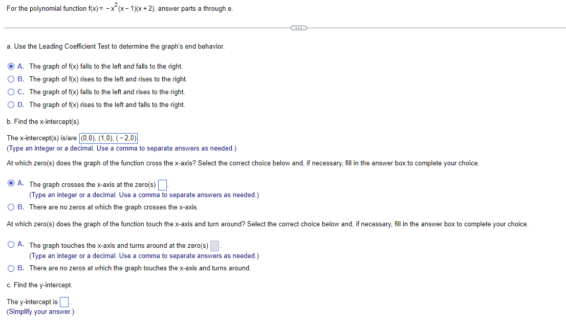 Solved For the polynomial function f(x)=−x2(x−1)(x+2), | Chegg.com