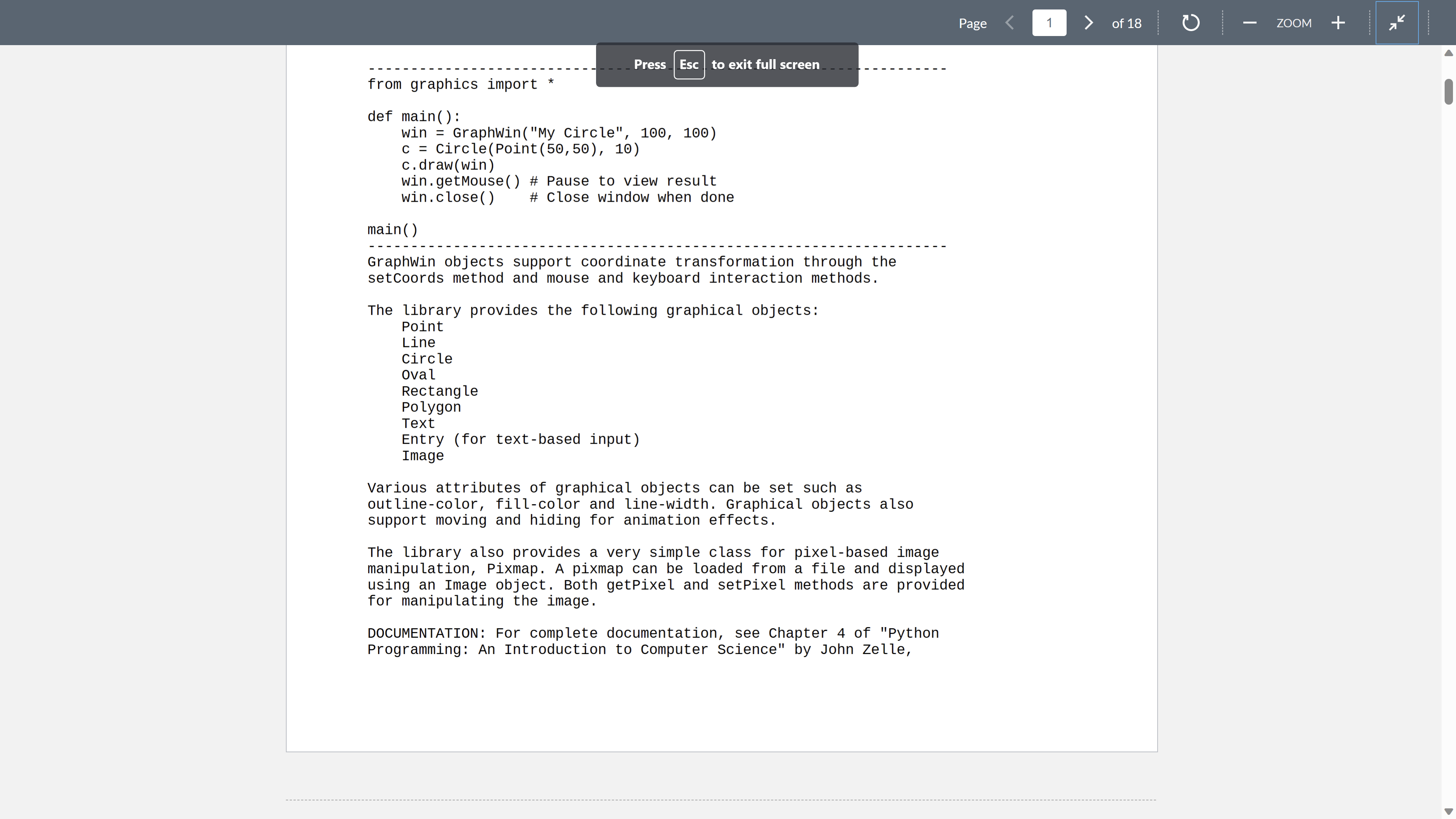 Solved Press Esc to exit full screen from graphics import * | Chegg.com