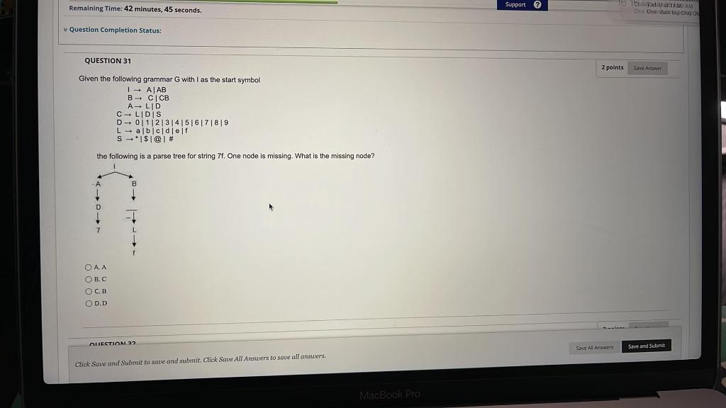 Solved Remaining Time: 42 minutes, 45 seconds. Support One | Chegg.com