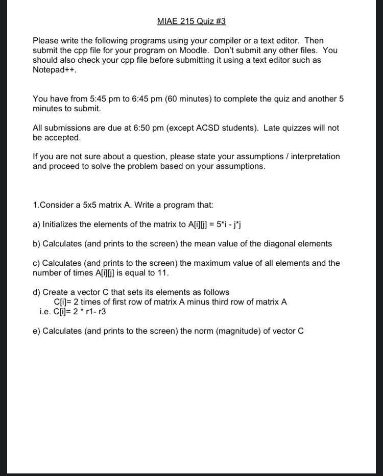 Solved MIAE 215 Quiz #3 Please write the following | Chegg.com Solved MIAE 215 Quiz #3 Please write the following | Chegg.com