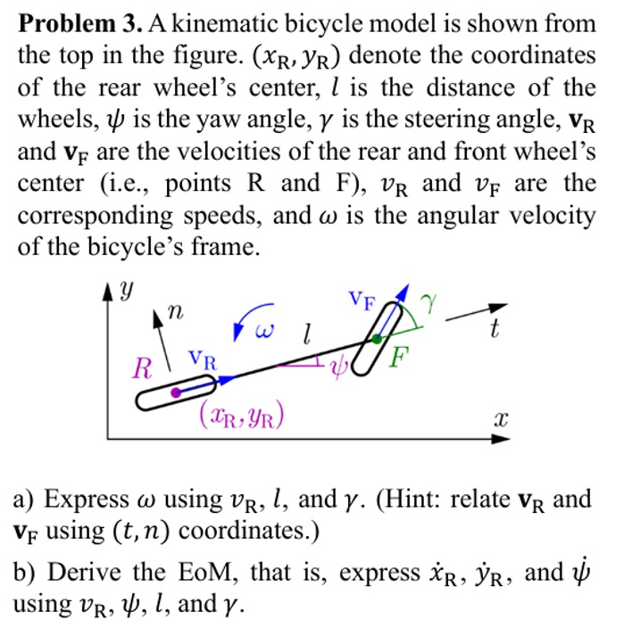 Solved Problem 3. ﻿A kinematic bicycle model is shown | Chegg.com