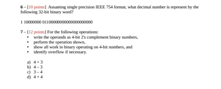 Solved 6-10 points] Assuming single precision IEEE 754 | Chegg.com