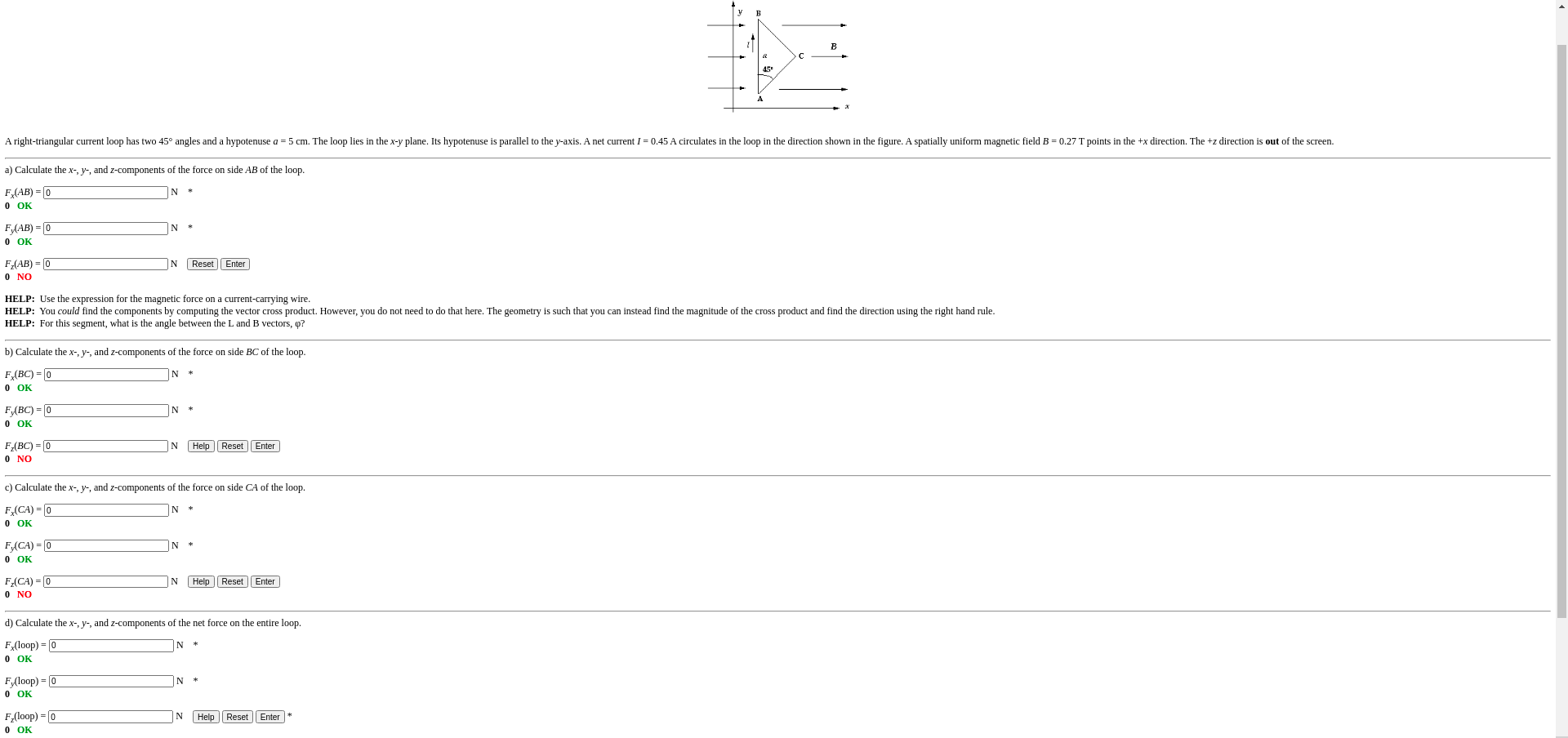 Solved A right-triangular current loop has two 45° angles | Chegg.com