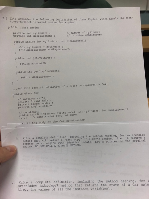 Solved 3.) (24] Consider the following declaration of class | Chegg.com