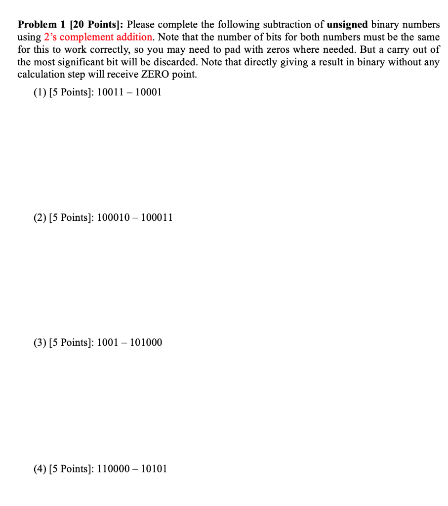 Solved Problem 1 [20 Points]: Please complete the following | Chegg.com