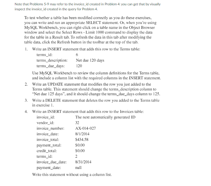 Solved Note that Problems 5-9 may refer to the invoice_id | Chegg.com