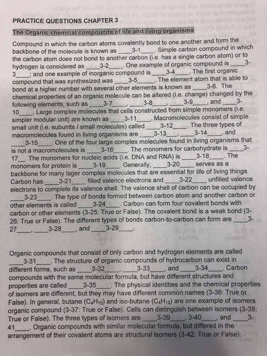 Solved PRACTICE QUESTIONS CHAPTER 3 The Organic chemical | Chegg.com