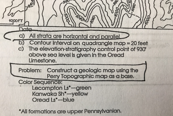 construct a geologic map using the topograpic map as | Chegg.com