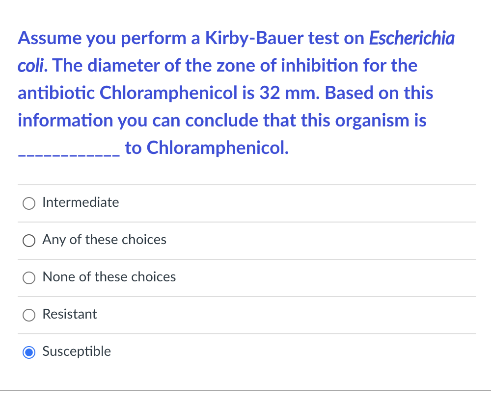 Solved Assume you perform a Kirby-Bauer test on Escherichia | Chegg.com