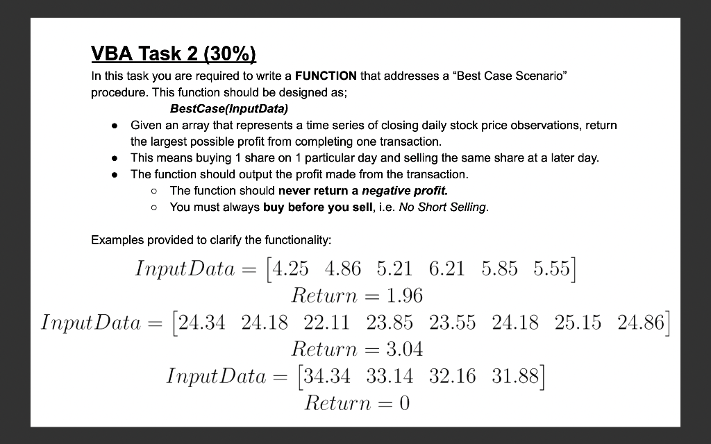 Solved VBA Task 2 (30%) In this task you are required to | Chegg.com