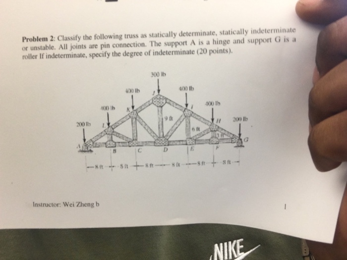 Solved Problem 2: Classify the following truss as statically | Chegg.com Solved Problem 2: Classify the following truss as statically | Chegg.com