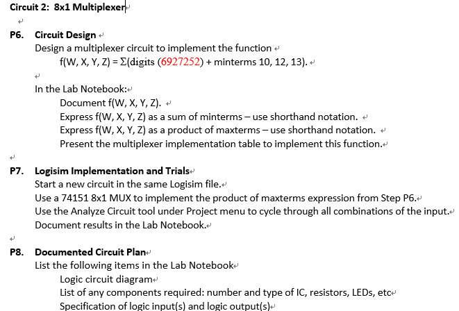 Circuit 2: 8x1 Multiplexer P6. Circuit Design Design | Chegg.com