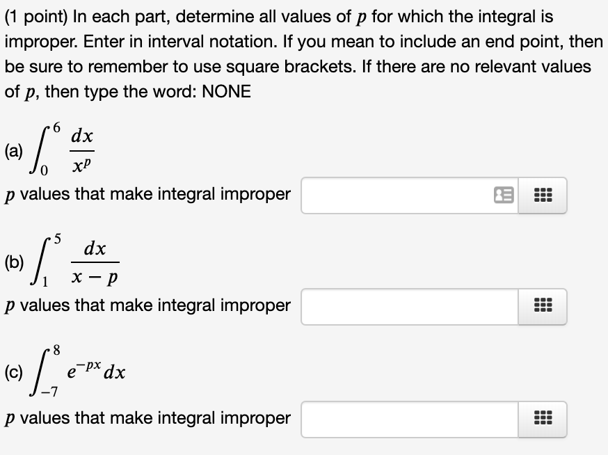 Solved (1 point) In each part, determine all values of p for | Chegg.com