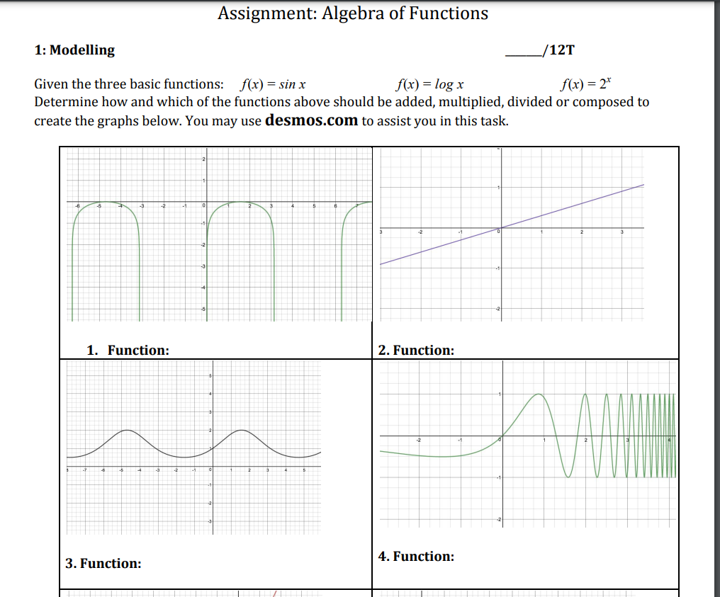Assignment: Algebra of Functions 1: Modelling /12 T | Chegg.com