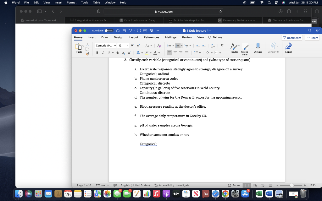 Solved 2. Classify each variable (categorical or continuous) | Chegg.com
