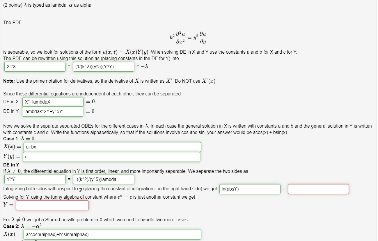 Solved (2 points) is typed as lambda, a as alpha. The PDE | Chegg.com