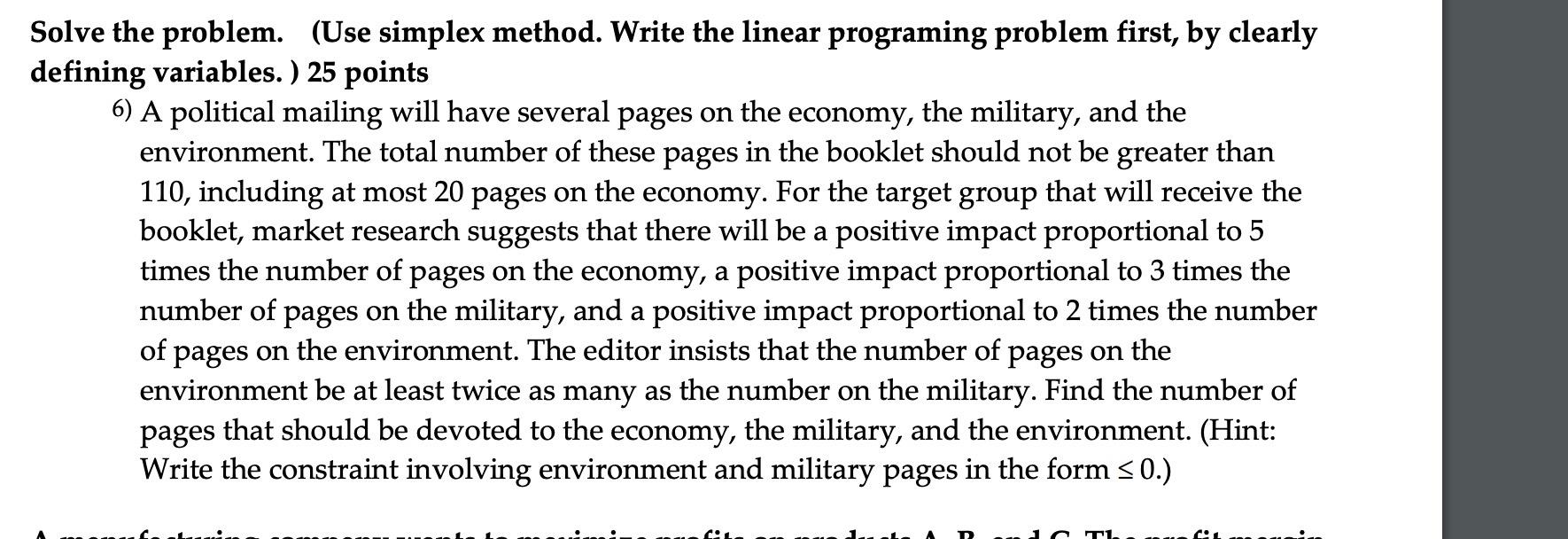 Solve the problem. (Use simplex method. Write the | Chegg.com
