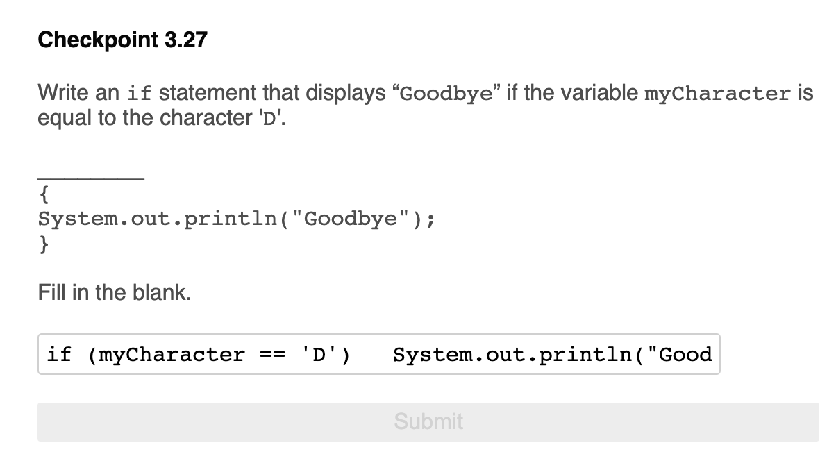 Solved Checkpoint 3.27 Write an if statement that displays | Chegg.com