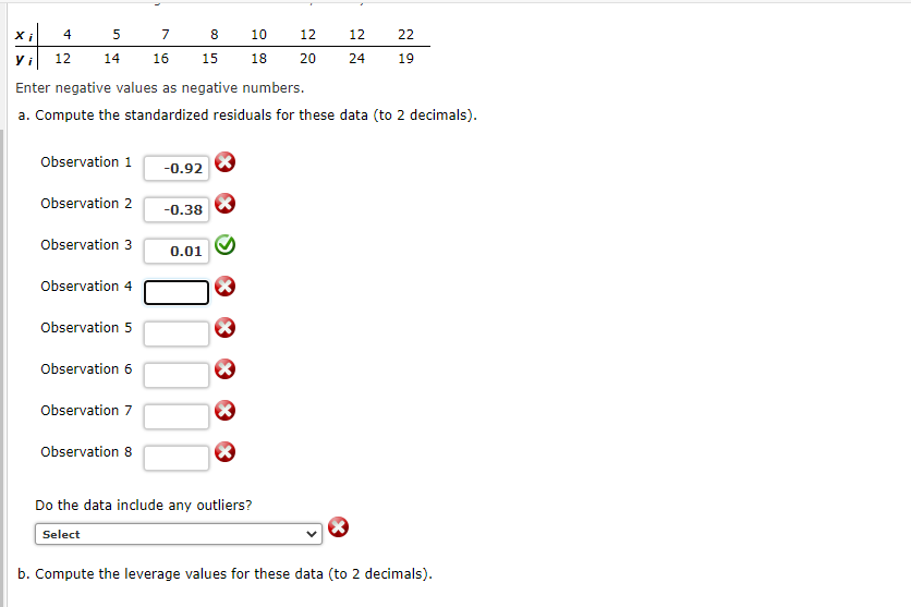 Solved 4 5 7 8 10 12 12 22 yi 12 14 16 15 18 20 24 19 Enter | Chegg.com