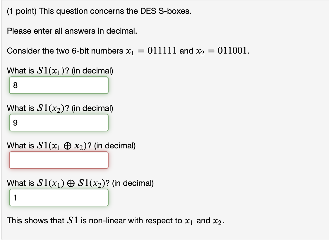 Solved (1 point) This question concerns the DES S-boxes. | Chegg.com