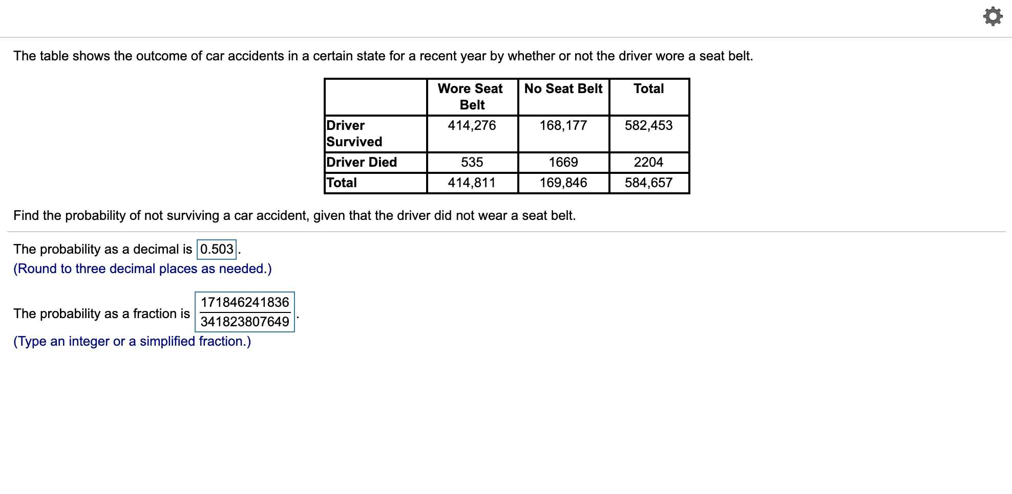 Solved The table shows the outcome of car accidents in a | Chegg.com