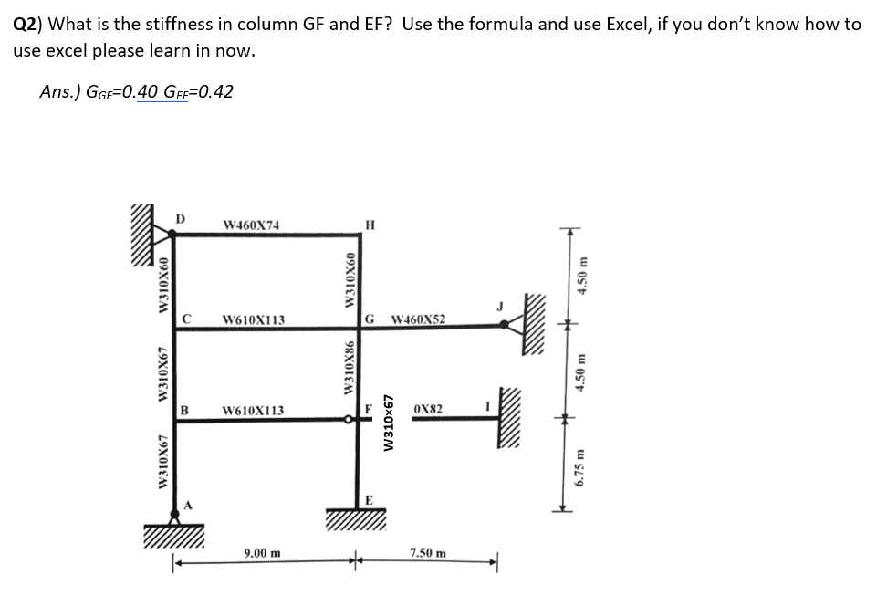Q2) ﻿What is the stiffness in column GF and EF? ﻿Use | Chegg.com