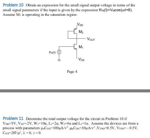 Solved Problem 10O Obtain an expression for the small signal | Chegg.com