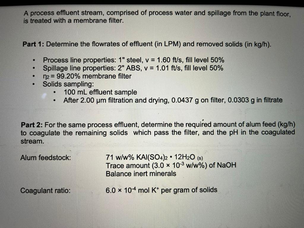 Solved A process effluent stream, comprised of process water | Chegg.com