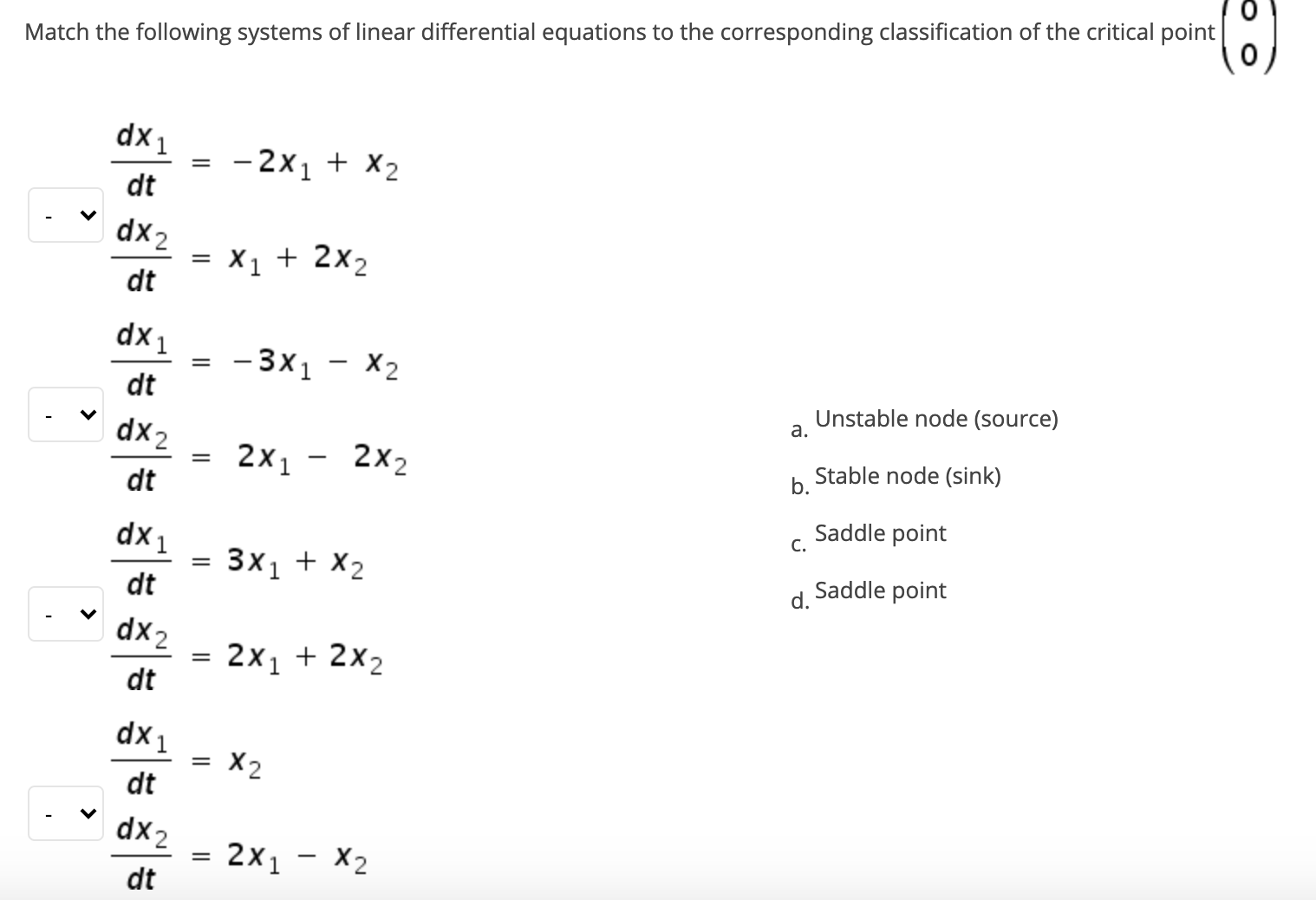 Solved Match the following systems of linear differential | Chegg.com