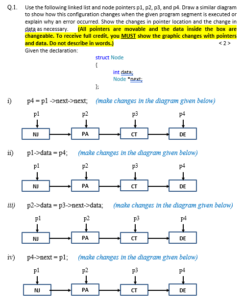 Solved Q.1. ﻿Use the following linked list and node pointers | Chegg.com