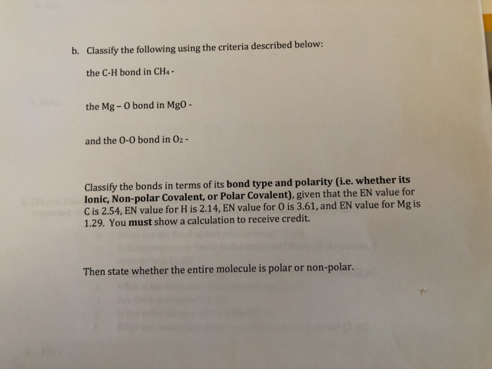 Ch4 Bond Type Polar Or Nonpolar - Solved B Classify The Following Using The Criteria Descr Chegg ...