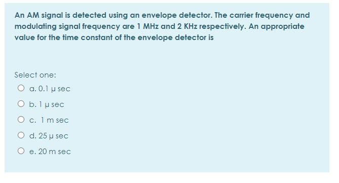 Solved An AM signal is detected using an envelope detector. | Chegg.com