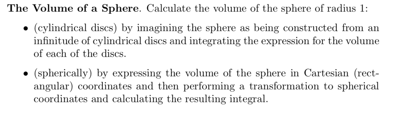 The Volume of a Sphere. Calculate the volume of the | Chegg.com