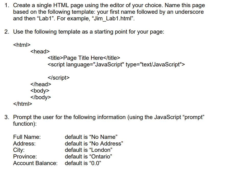Solved 1 Create A Single HTML Page Using The Editor Of Your Chegg