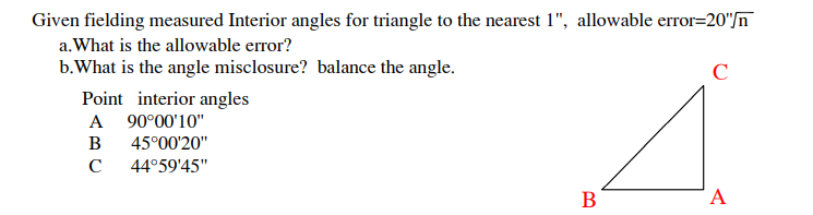 Solved Given fielding measured Interior angles for triangle | Chegg.com