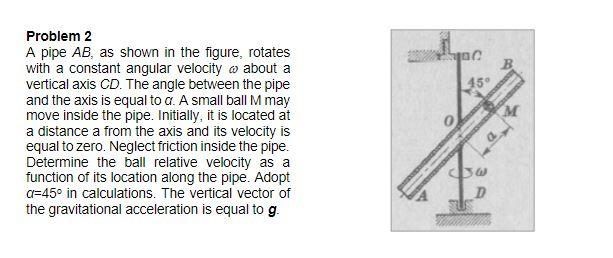 Solved 45° M Problem 2 A pipe AB, as shown in the figure, | Chegg.com