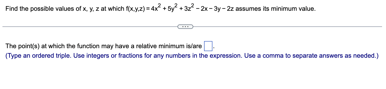 Solved Find the possible values of x,y,z at which | Chegg.com