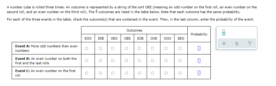 Solved A number cube is rolled three times. An outcome is | Chegg.com