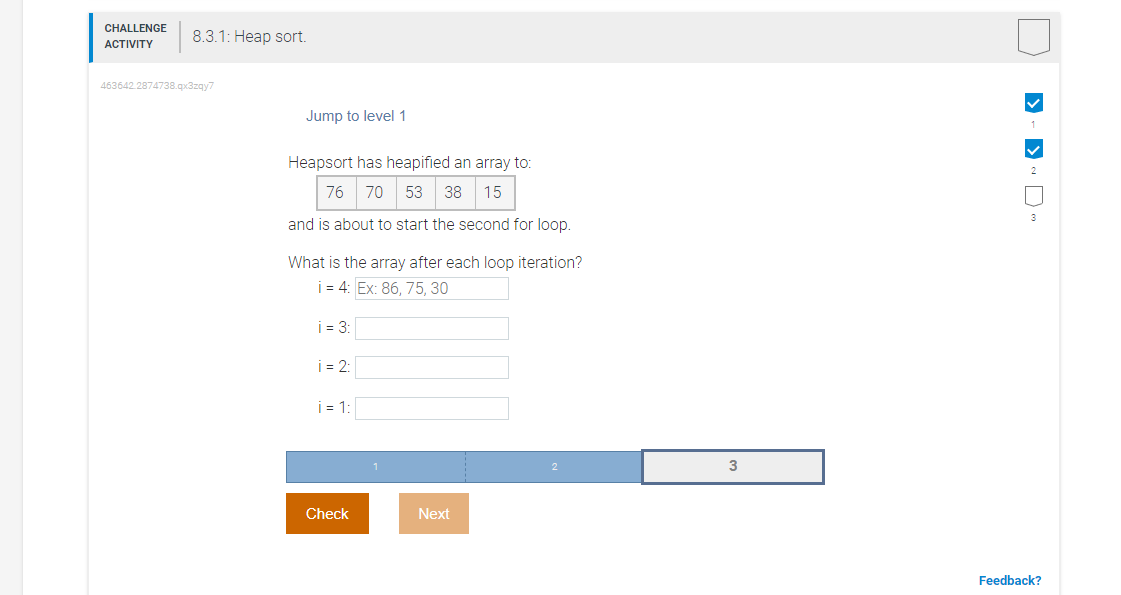 Solved 463642.2874738.q×3zqy7 Jump to level 1 Heapsort has | Chegg.com
