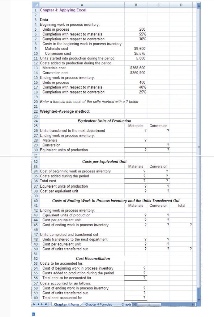 Solved A B C Name: 200 55% 30% 1 Chapter 4: Applying Excel 2 | Chegg.com
