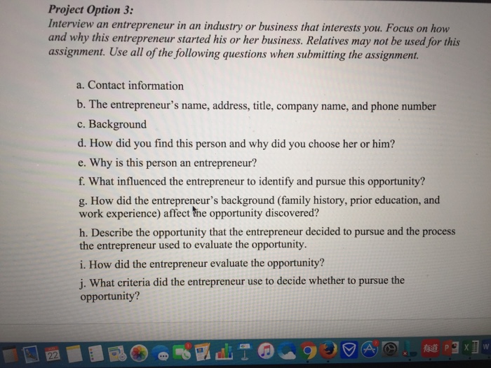 Solved Interview an entrepreneur in an industry or business | Chegg.com