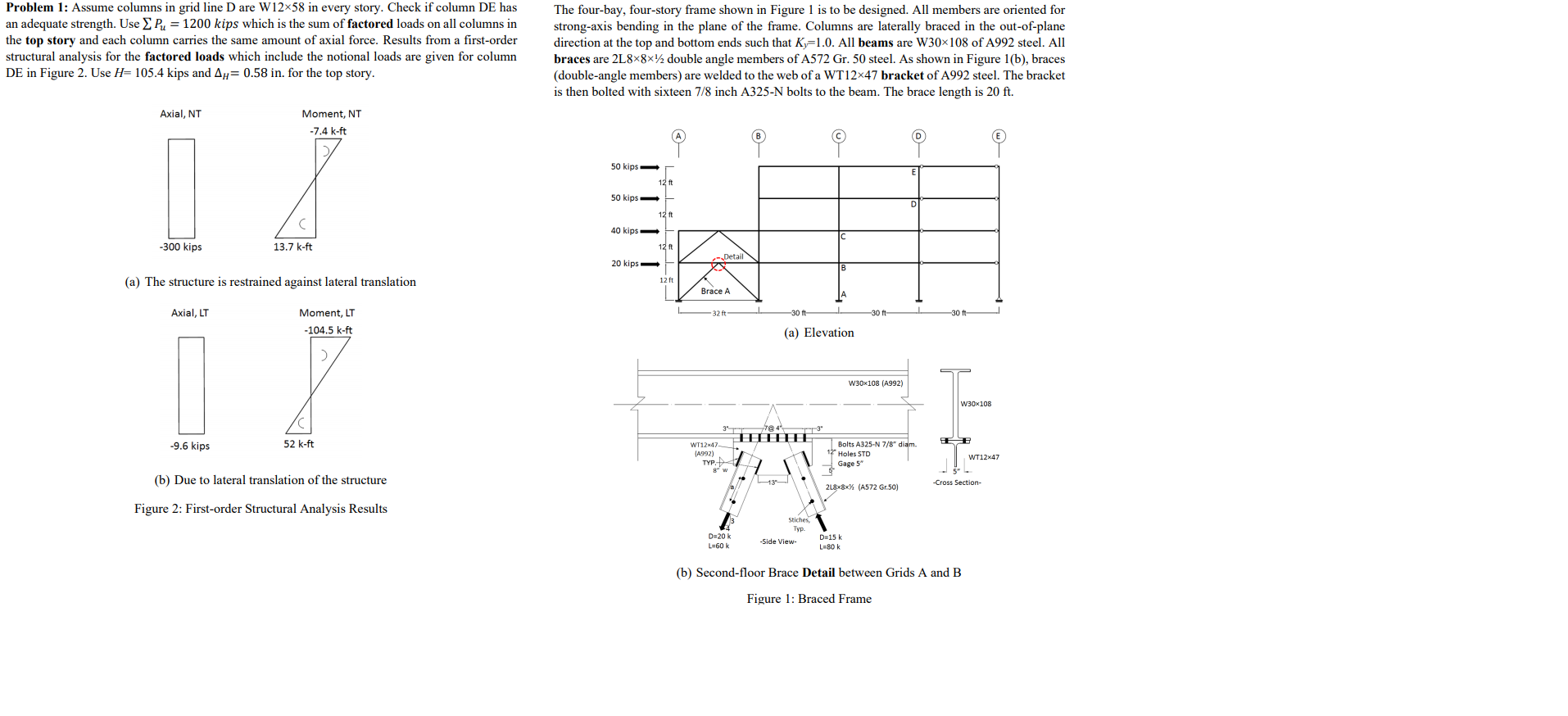 Solved Problem 1: Assume columns in grid line D are W12x58 | Chegg.com