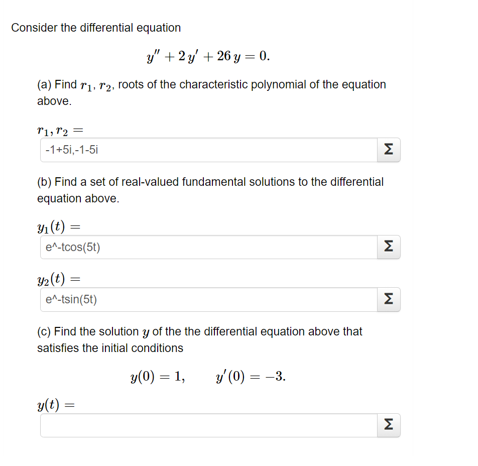 Solved Consider the differential equationy''+2y'+26y=0.(a) | Chegg.com