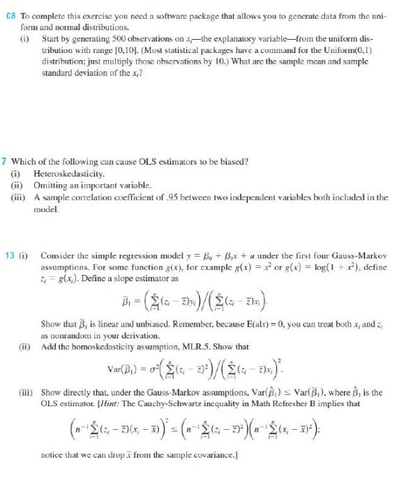 10 Let β^0 and β^1 be the OLS intereept and slope | Chegg.com