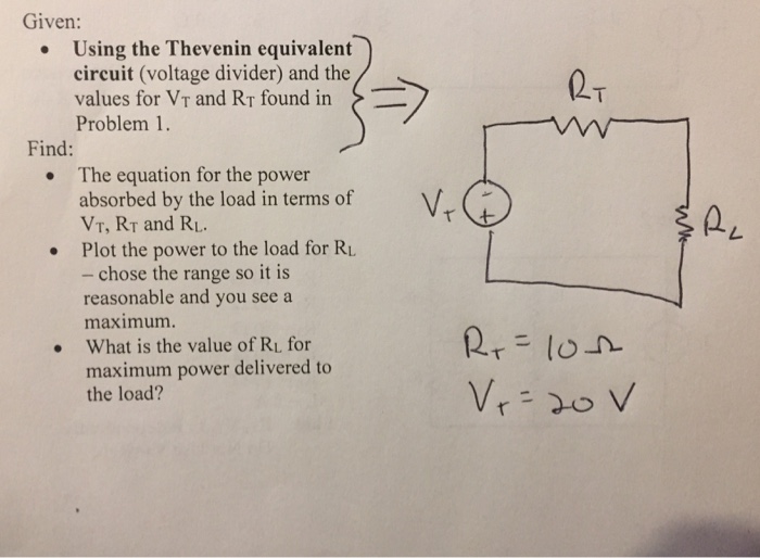 Solved Given: Using the Thevenin equivalent circuit (voltage | Chegg.com