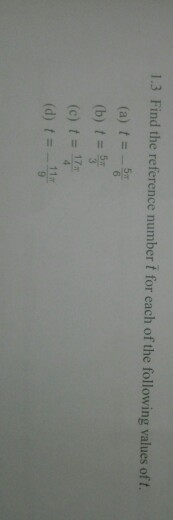 Solved 1.3 Find the reference number t for each of the | Chegg.com
