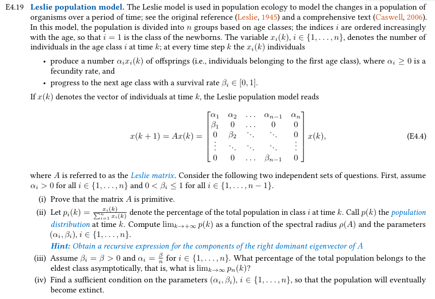 Solved 19 Leslie population model. The Leslie model is used | Chegg.com