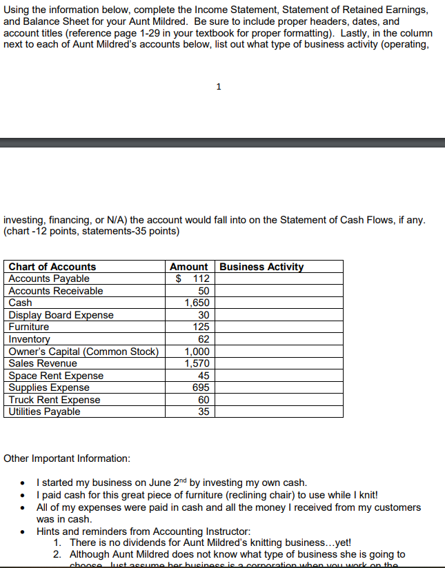 Solved Using the information below, complete the Income | Chegg.com