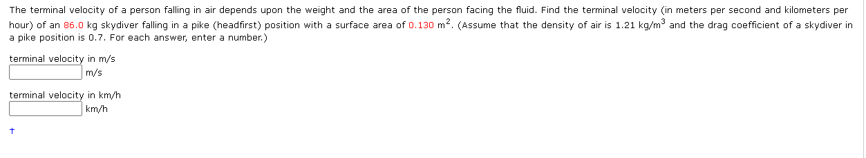 Solved The terminal velocity of a person falling in air | Chegg.com