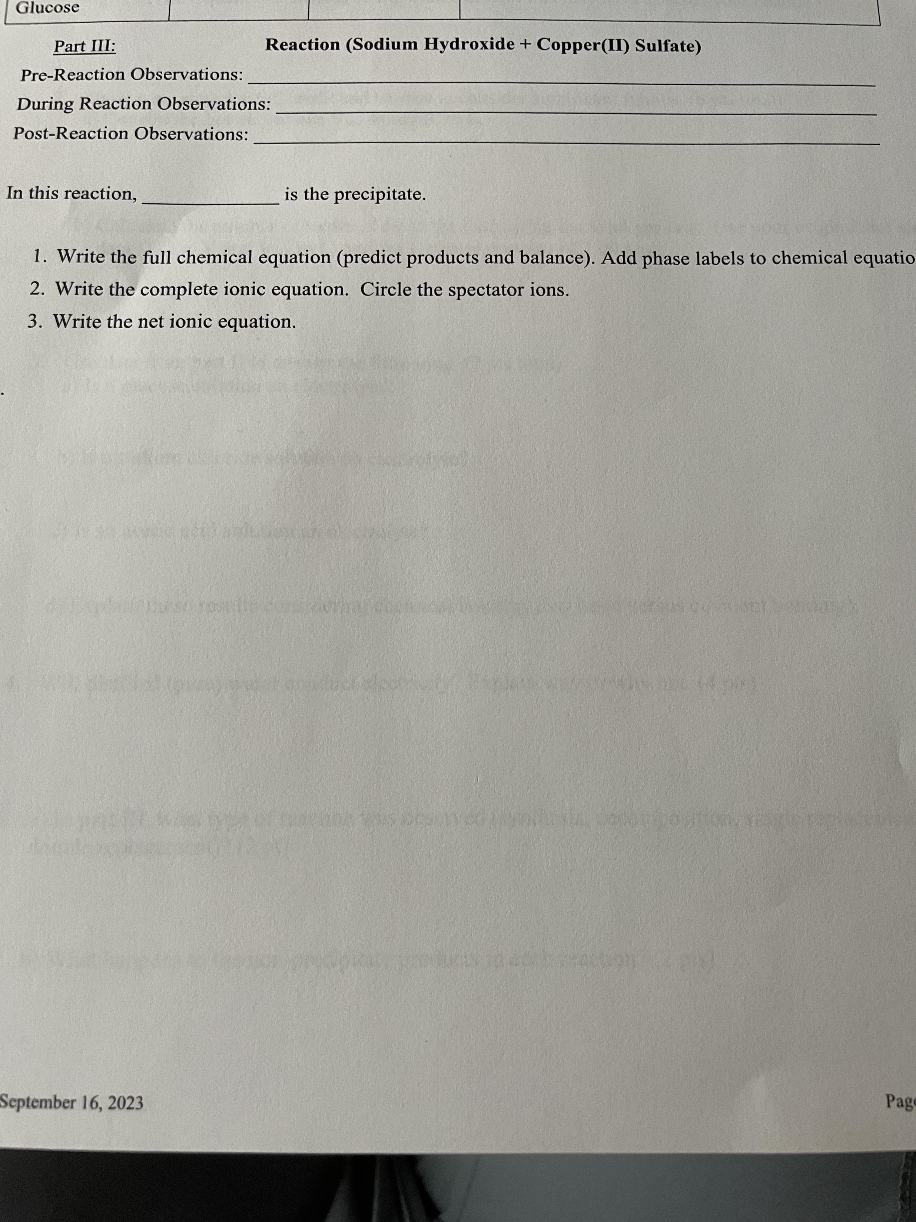 Solved Part III: Reaction (Sodium Hydroxide + Copper(II) | Chegg.com